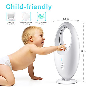 VANPOE Desk Fan, 12 Inch Bladeless Fan Small Table Fan USB Rechargeable, 4000mAh Quiet Portable Personal Fan Bedside Fans with Adjustable Night Light for Bedroom Office Dorm Home (Normal)