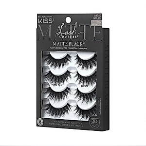 KISS Lash Couture 3D Matte False Eyelashes, Matte Twill', 14 mm, Includes 4 Pairs Of Lashes, Contact Lens Friendly, Easy to Apply, Reusable Strip Lashes