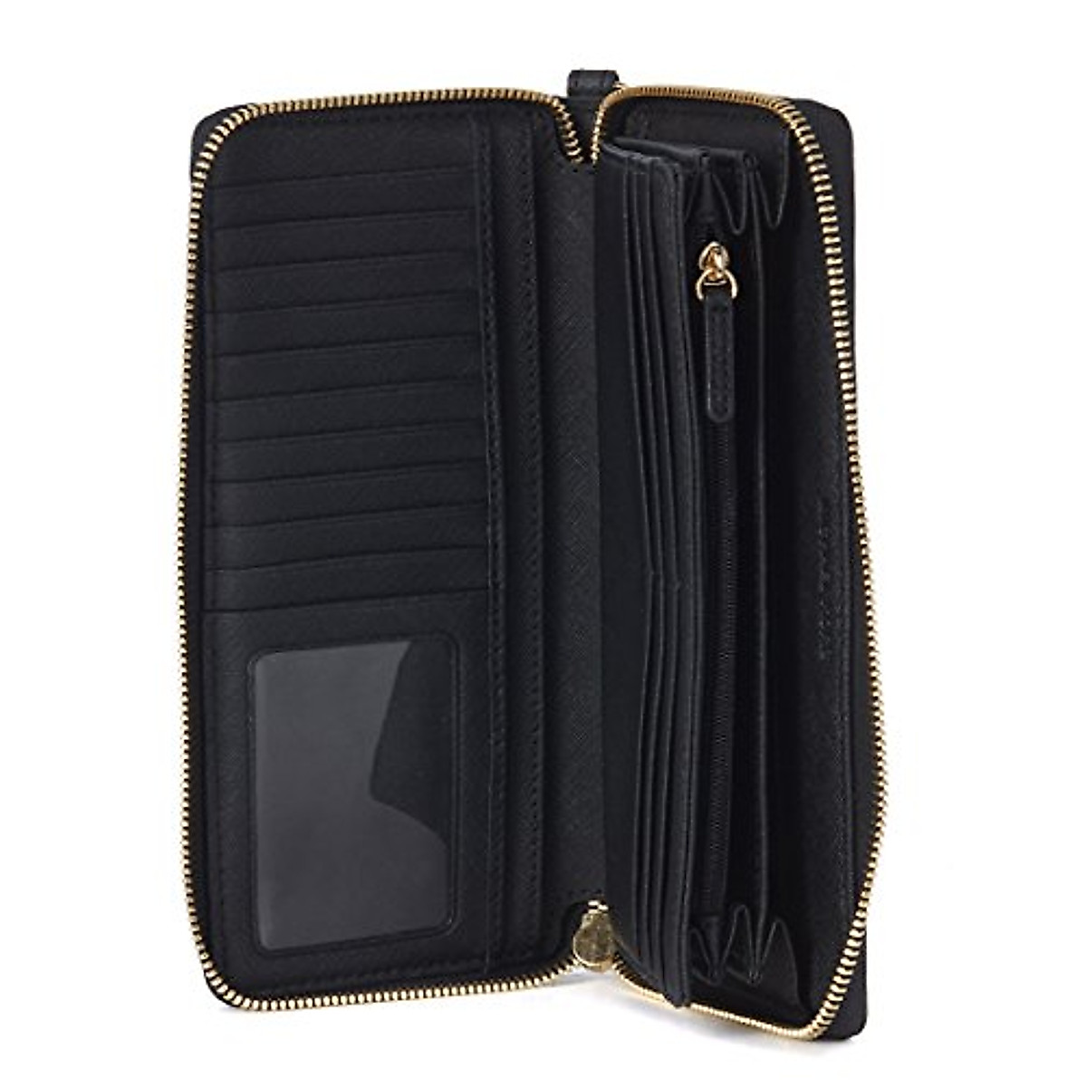 Michael Kors ZA Travel Continental Jet Set Clutch Wallet Wristlet (Signature MK Mirror Metallic Nickel)