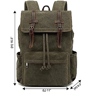 HuaChen Vintage Canvas Backpack, Mens Travel Rucksack for Laptop Hiking Bag (M83_Green)