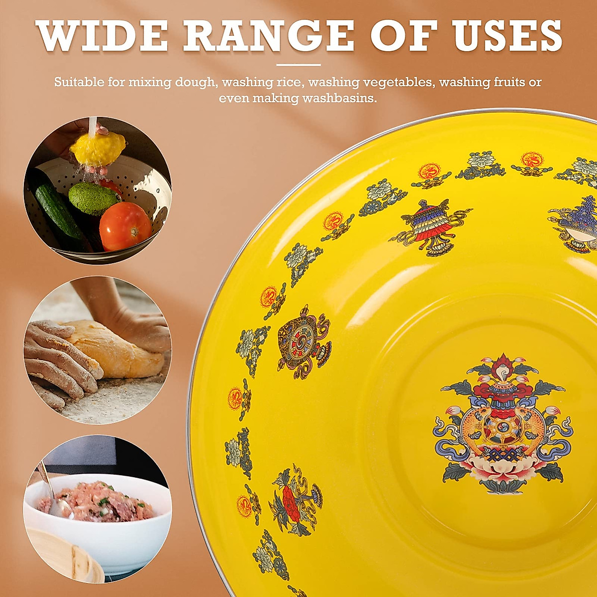 DOITOOL Vintage Mixing Bowl Enamel Bowl Vintage Enamelware Salad Mixing Bowl Enamel Washing Basin Vintage Soup Basin Soup Bowl Round Serving Tray for Home