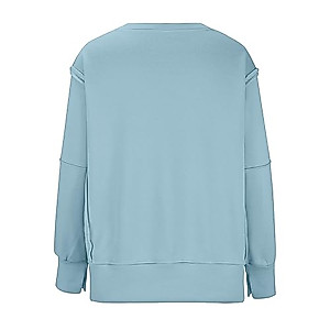 Ceboyel Women Oversized Sweatshirts Loose Fit Corded Sweatshirt Hoodie Crewneck Tunic Pullover Trendy Fall Clothes 2023 Christmas Sweatshirts for Women Light Blue 2X