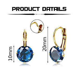 JOERICA 12 Pairs Leverback Dangle Earrings Set for Women Gold Plated CZ Stainless Steel Earrings 10MM Multicolor Cubic Zirconia Drop Earrings