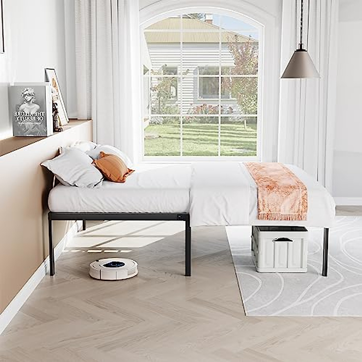 Sweetcrispy Twin Bed Frame - Heavy Duty Metal Platform Bed Frames Twin Size with Storage Space Under Frame, 14 Inches, Sturdy Steel Slat Support, No Box Spring Needed