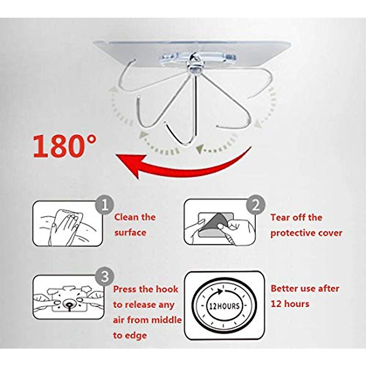 Alayaglory 20 Pack Transparent Adhesive Hooks 30 lb(Max), Waterproof and Oilproof Reusable Seamless Hooks, Heavy Duty Wall Hook for Kitchen Bathroom Office