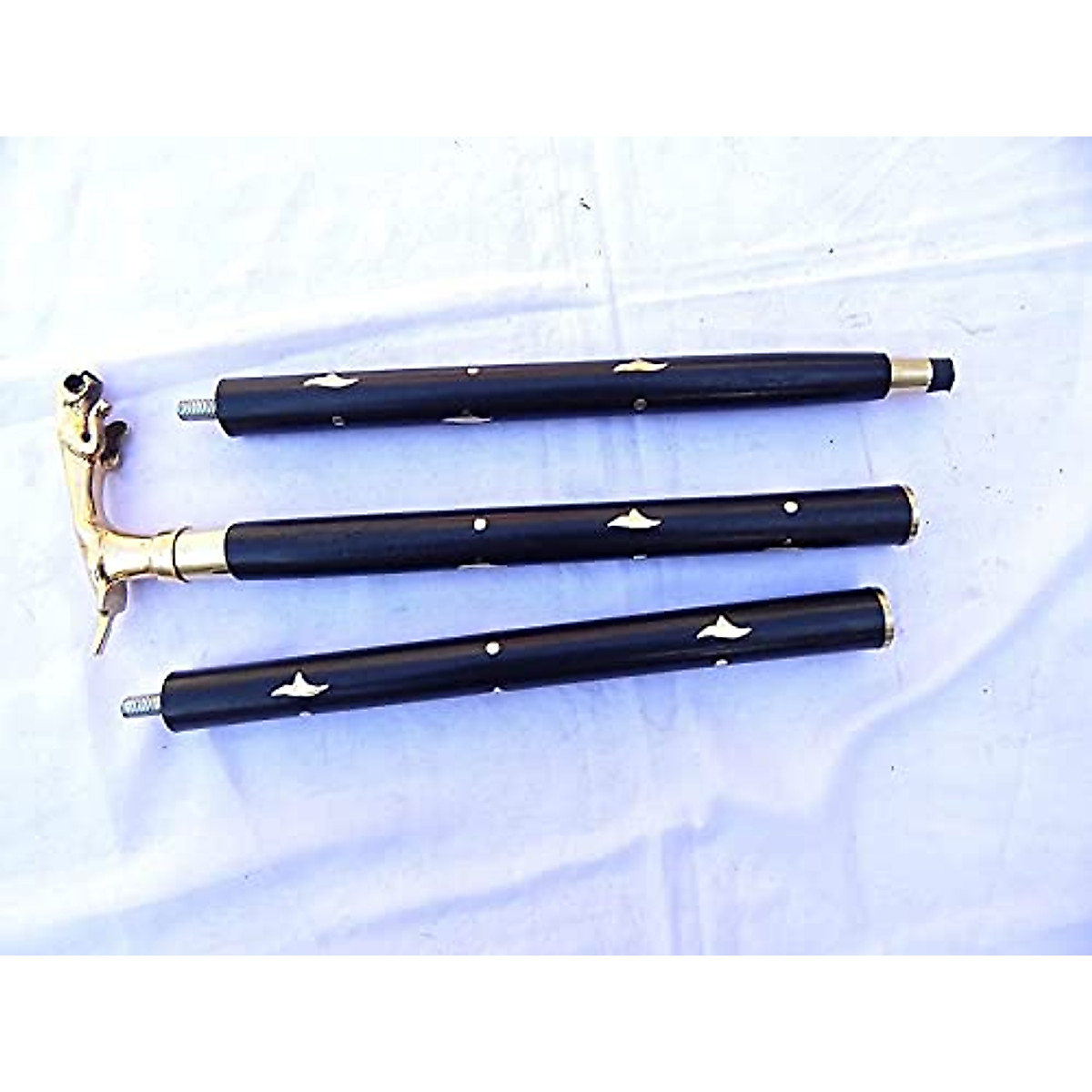 Victorian Style Jaguar Handle Walking Stick Cane Solid Brass Handle Wooden Black Stick Fordable
