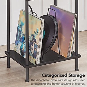 HOOBRO 3-Tier Record Player Stand, Vinyl Record Holder with Charging Station, Record Player Table with Storage Shelf, Turntable Stand for Music Room, Living Room, Bedroom, Black BB02URS01