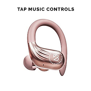 Runner 60 Wireless Rose Gold Earbuds for Running, Workout Headphones for Women, Pink Bluetooth Earphones, Over Ear Hooks, 80-Hour Long Battery, Water-Resistant Pink Earbuds Wireless Charging Case