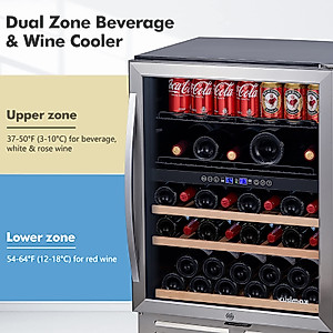 CUSIMAX 24 Inch Wine Cooler, Dual Zone Wine and Beverage Refrigerator, Touch Intelligent Digital 37-64°F Upgrade Wine Cellars, Built in or Freestanding Wine Fridge for Home Office Bar Stainless Steel