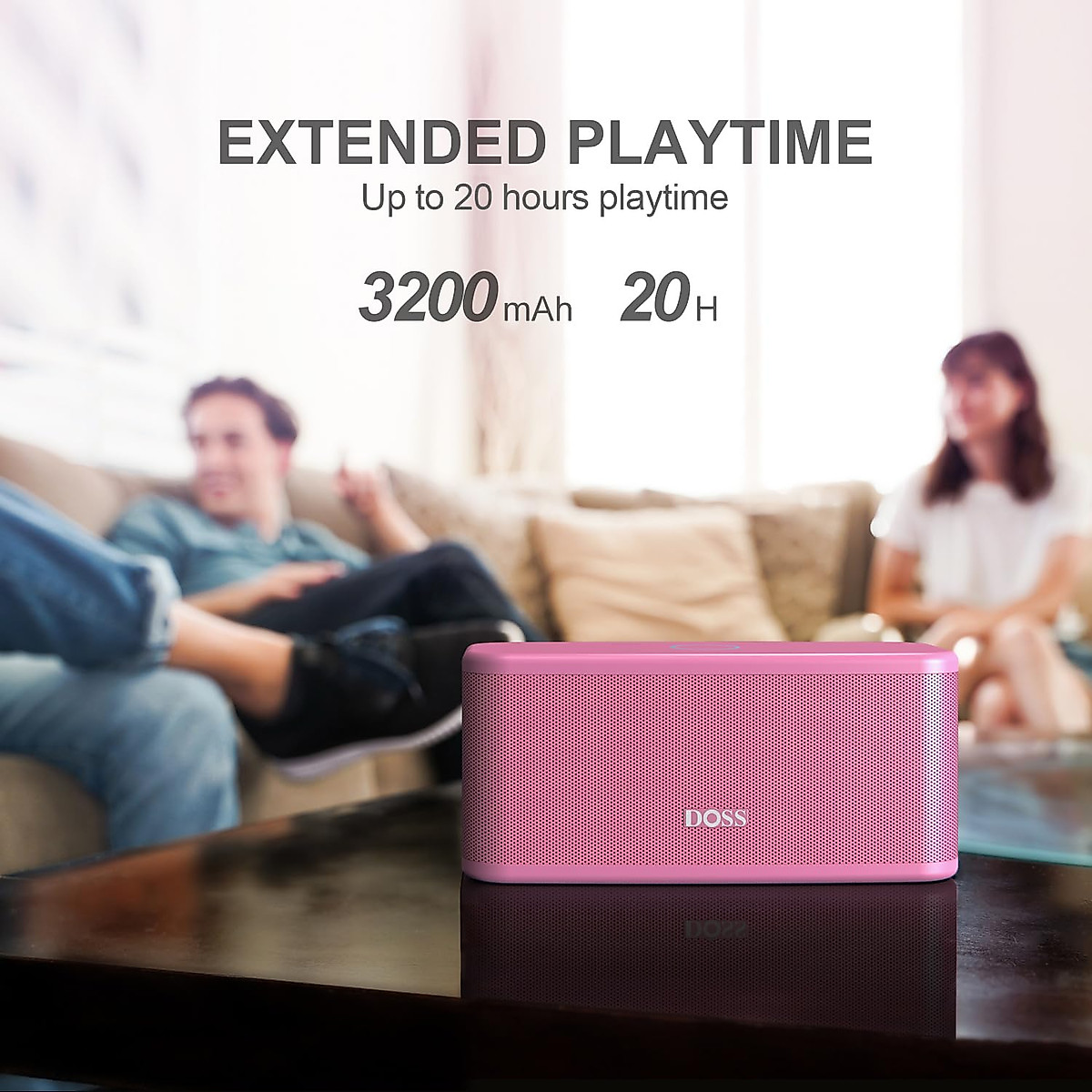 DOSS SoundBox Plus Portable Wireless Bluetooth Speaker with HD Sound and Deep Bass, Wireless Stereo Pairing, Built-in Mic, 20H Playtime, Portable Wireless Speaker for Home, Outdoor, Travel-Pink