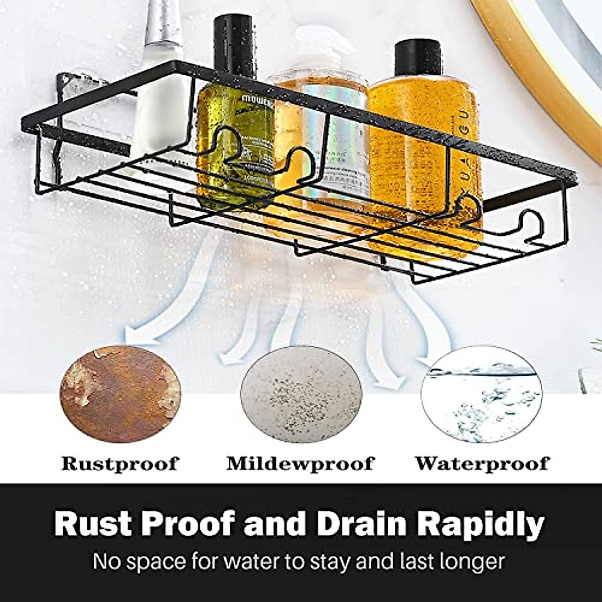 APPBYER Adhesive Shower Caddy Shelf with 14 Hooks Organizer Rack(3 Pack) & 1 Soap Dish,Bathroom Shower Shelves Wall Mounted Shower Rack Bathroom Organizer - No Drilling for Home Inside