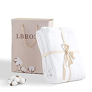 LBRO2M Waffle 100% Cotton Blanket Queen Size (90"x90"，Warm Lightweight Breathable Bed Sofa Couch Throws,Super Soft Knit Weave Travel for All Season,White