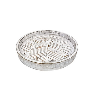 Paper and Pallet Rustic White Wood Lazy Susan - 12.5 Inch Farmhouse Turntable Kitchen Cabinet Organizer Tray - Distressed Round Wooden Spice Rack - Rotating Centerpiece for Dining Table & Countertop