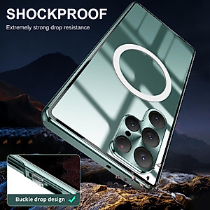 Jonwelsy Anti Peeping Case for Samsung Galaxy S22 Ultra, Double-Sided 360 Degree Protection Cover Compatible with Magsafe Anti Spy Privacy Glass Magnetic Adsorption Metal Bumper for S22U (Green)