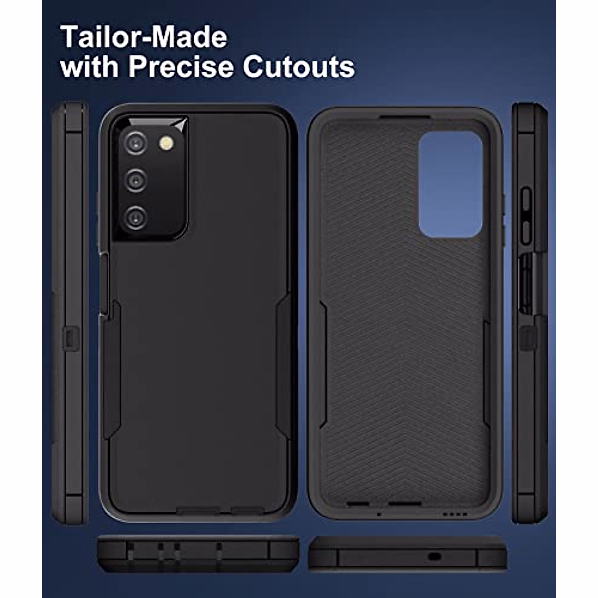 Dahkoiz for Samsung Galaxy A03S Case, with Tempered Glass Screen Protector, Dust Proof Port Cover, Full Body Protection Rubber Cover Phone Case for Samsung Galaxy A03S/A02S, Black/Black