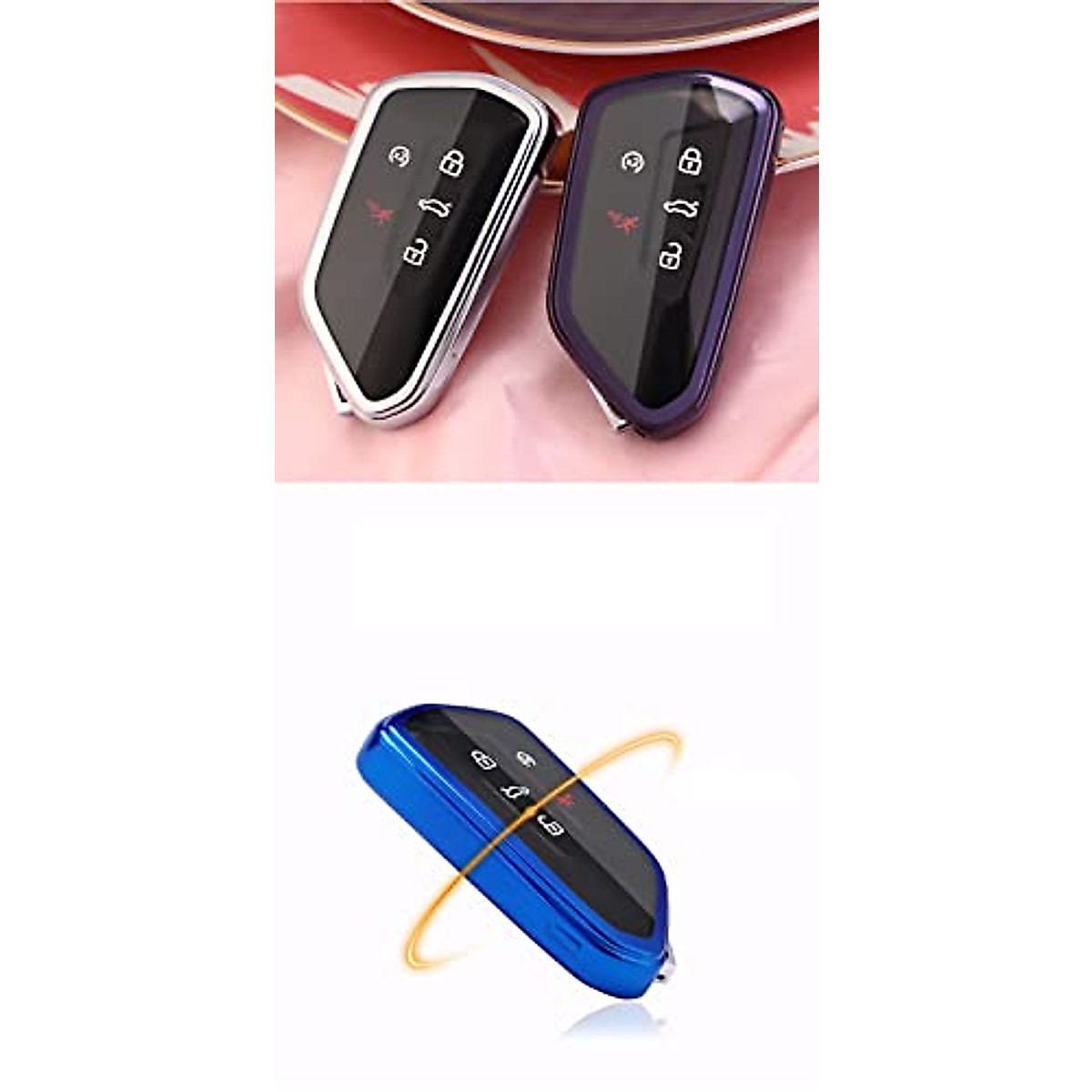 Soft Tpu Smart Remote Car Key FOB Cover Holder Case Fit for Volkswagen VW MK8 Golf/GTI Skoda Enyaq Octavia Full Protection (Silver)