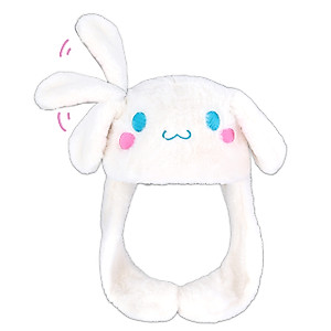 Roffatide Anime Cinnamoroll Dog Ear Moving Jumping Hat Fluffy Beanie Cap Soft Warm Winter Head Wear Cute Hats for Women Beige