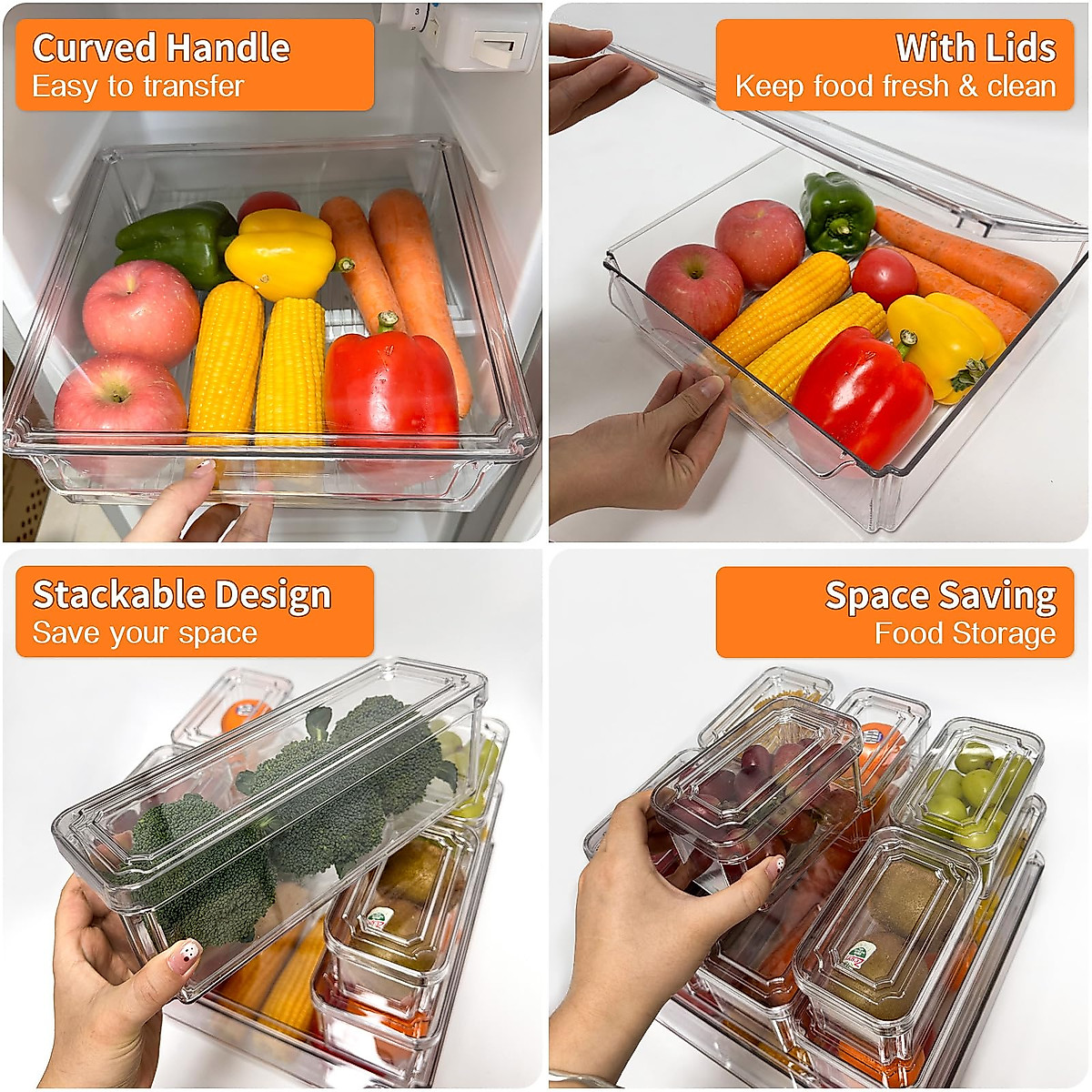 zvopvo Fridge Organizer, Stackable Refrigerator Organizer Bins with Lids, BPA-Free Produce Fruit Storage Containers for Storage Clear for Kitchen, Vegetable Storage [10-Pack]