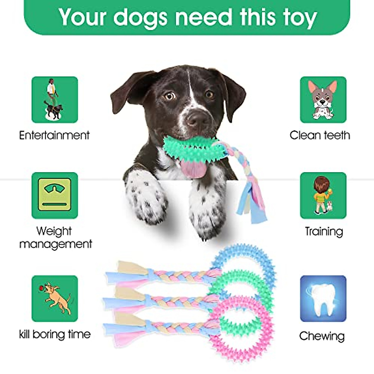 cobee Puppy Teething Chew Toys with Cotton Ropes, 3 Packs 360° Deep Clean Small Dog Chew Toy Rings Interactive Dog Toys for Small Medium Dogs, Oral Teeth Soothe Itching for Dog Teeth Health