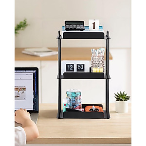 KATHY&BOB Bathroom Countertop Organizer, Make-up Desk Organization, Dressing Shelf Desktop Storage for Bathroom Cosmetic Dorm Kitchen Living Room, Multipurpose Cubicle Display Rack (Black, 3 Tiers)
