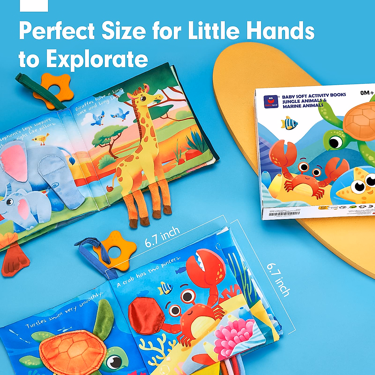 hahaland Baby Books 0-6 Months - 2 PCS Sensory Montessori Toys for Babies 0-6 Months with Crinkle Squeaky Sounds, Mirrors, Teethers - Soft Cloth Tummy Time Book Newborn Infant Toys