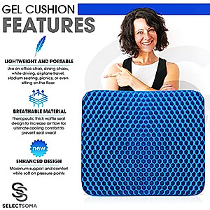 Gel Seat Cushion for Long Sitting – Car Seat Cushion and Office Chair Cushion for Back, Sciatica, Coccyx, Tailbone Pain Relief – Wheelchair Cushion for Pressure Relief – Egg Seat Gaming Chair Cushion
