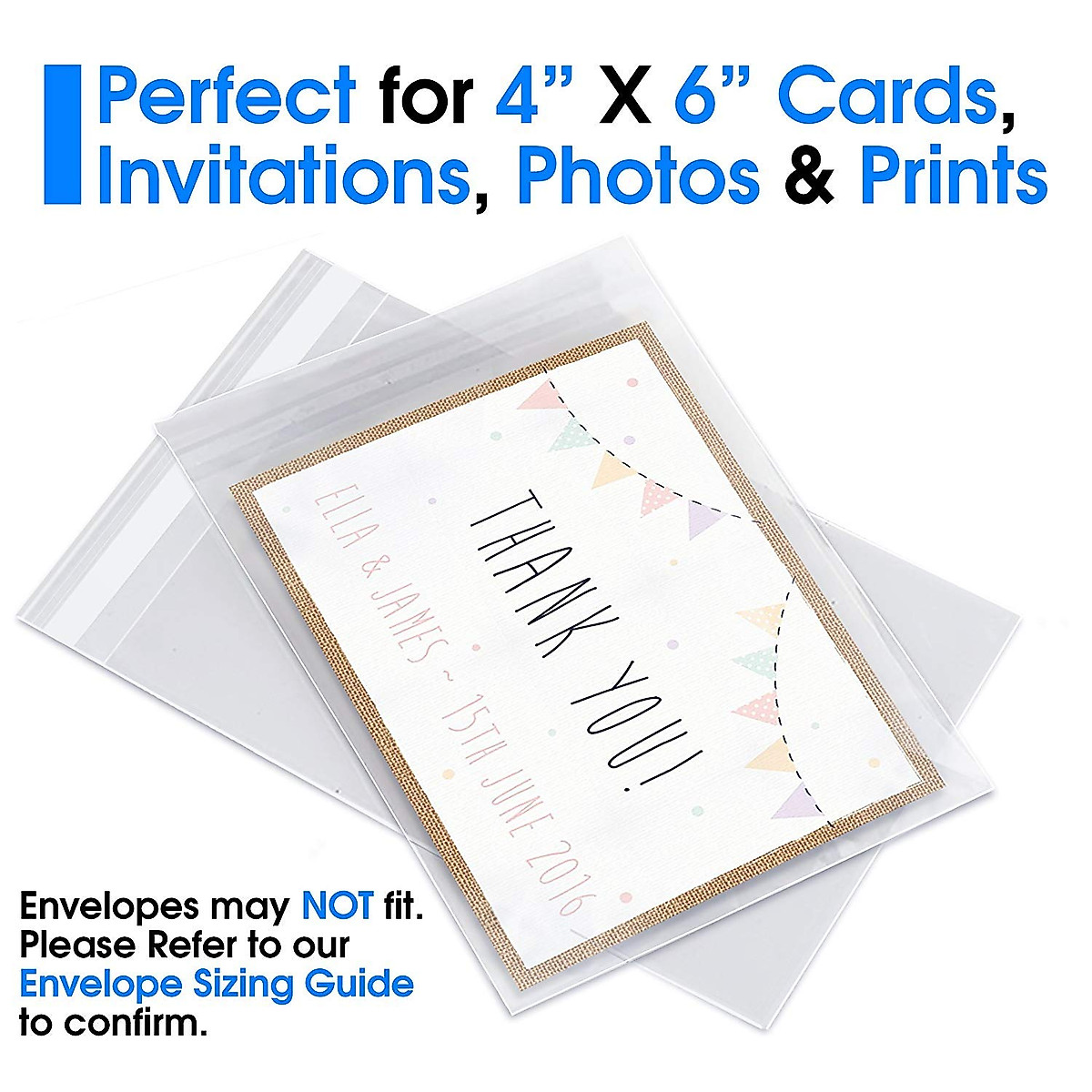 200ct Adhesive Treat Bags 4x6 Clear - 1.4 mils Thick Self Sealing OPP Plastic Bags for Bakery Cookies Christmas Party Decorative Gift Bags (4" x 6" - 200ct)