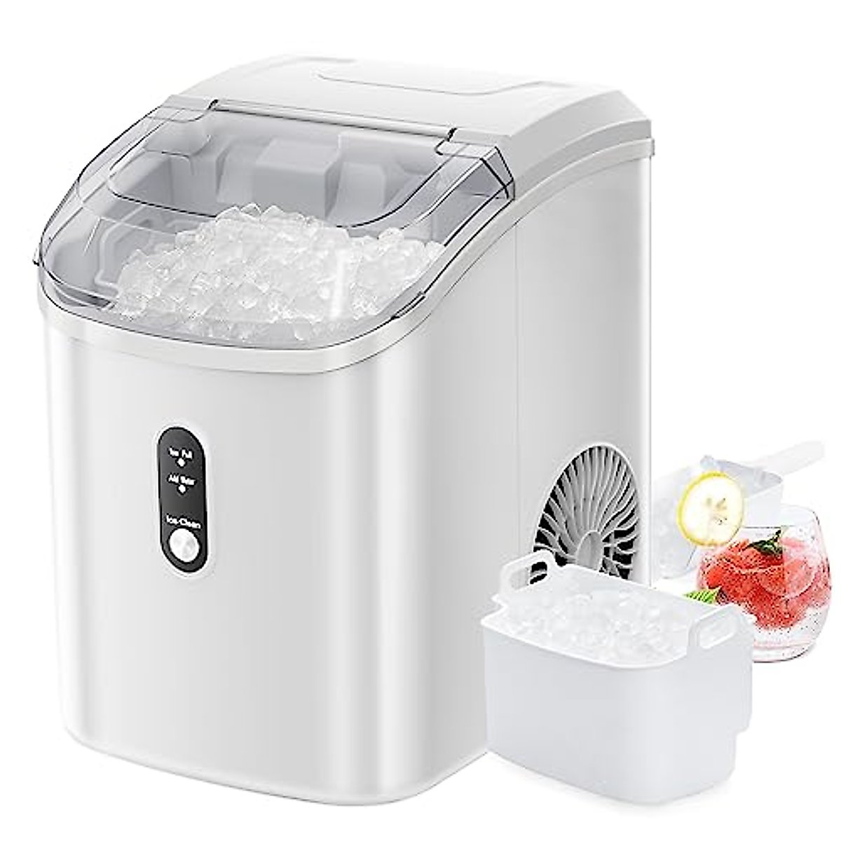 Havato Nugget Ice Maker Countertop, Auto-Cleaning Pebble Ice Maker with Ice Basket & Scoop, 33Lbs in 24H, Chewable Ice Maker Machine for Home Camping Party RV, White