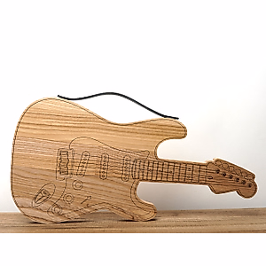 Guitar shaped cutting board wood for kitchen, Wooden serving platter charcuterie cheese board, Guitar accessories gifts, Ashwood Butcher Block, Unique guitar body music lover gift for men