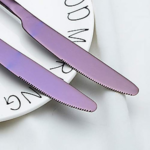 Flatware Set for 1, 5-Piece, Stainless Steel Silverware Cutlery Tableware Include Knife/Fork/Spoon by IRONX (purple-18/0-5p)