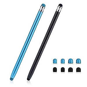 Stylus Pens for Touch Screens (2 Pcs), Capacitive Stylus 2 in 1 Tips Sensitivity Pen for iPad iPhone Tablets Samsung Galaxy All Universal Touch Screen Devices - Black/Blue
