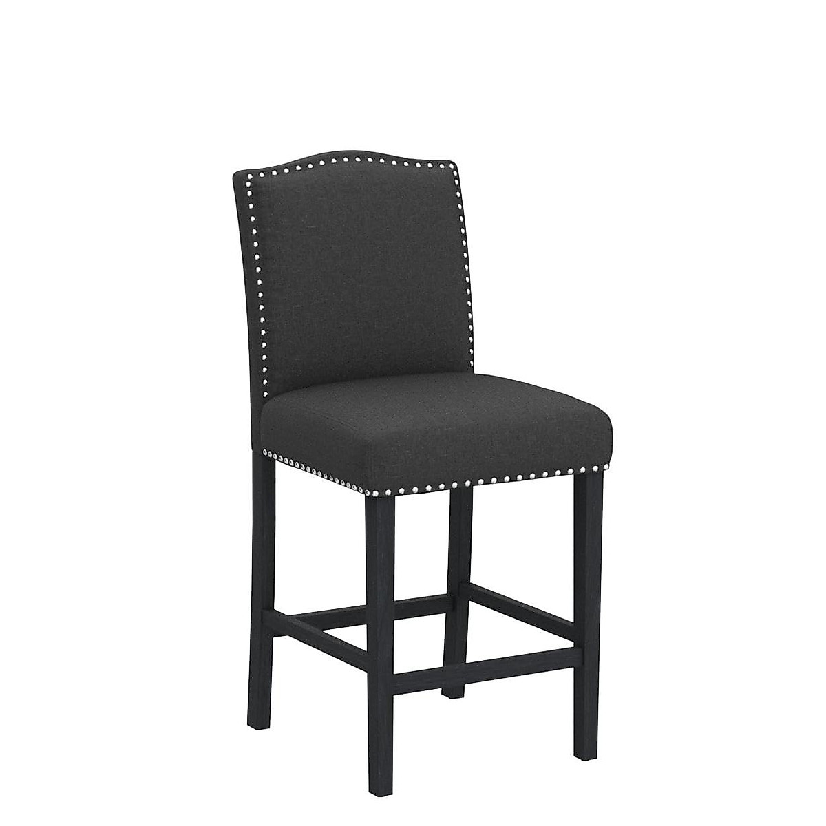 KCC Counter Height Bar Stool 26 Inches Upholstered High Back Barstool with Antique Nail Heads Solid Wood Set of 2 Counter Height Bar Chairs,Gray