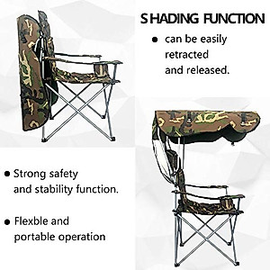 BDL Camp Chairs with Shade Canopy Chair Folding Camping Recliner Support 380 LBS， with A Cup Holders and Carry Bag, for Outdoor Beach Camp Park Patio
