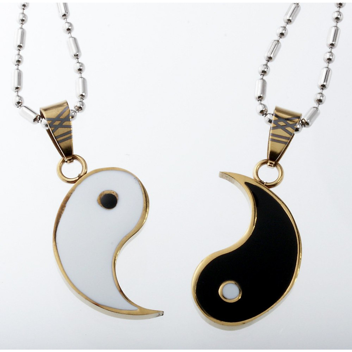 R.H. Jewelry Mens Womens Lovers Couple Stainless Steel Yin Yang Two Piece Pendant Necklace Set