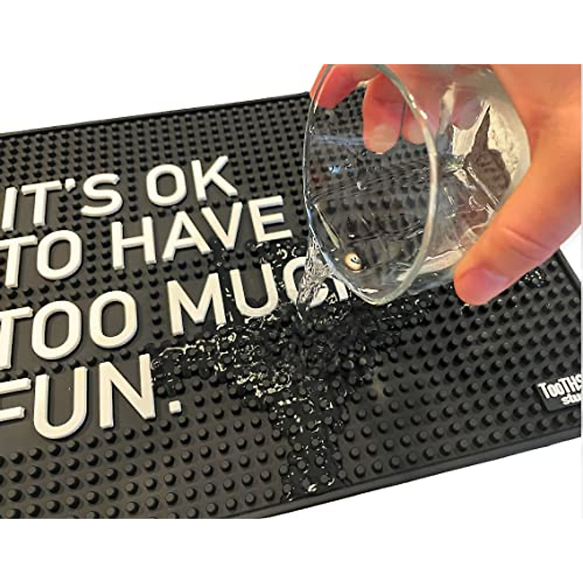 It's Ok to Have Too Much Fun 17.7" x 11.8" Funny Bar Spill Mat Rail Countertop Accessory Home Pub Decor Slip Resistant Durable Thick Covering for Craft Brewery Kitchen Cafe and Restaurant Accessory