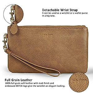 befen Genuine Leather Wristlet Clutch Wallet Purse, Clutch Purses for Women-Vintage Caramel Brown
