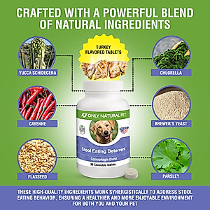ONLY NATURAL PET Stool Eating Deterrent - Stop Stool Eating Coprophagia - Prevent Poop Eating in Dogs & Puppies | w/Digestive Enzymes | 90 Chewable Tablets for Gut Health - Natural Turkey Flavor