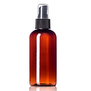 4oz Plastic Amber Bottles (6 Pack) BPA-Free Squeeze Containers with Spray Cap, Labels Included