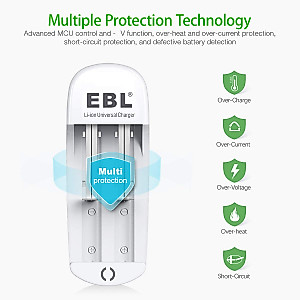 EBL Universal Battery Charger Speedy Smart Lithium Charger for 3.7V Rechargeable Batteries Li-ion IMR 10440 14500 16340 18650 RCR123A Batteries