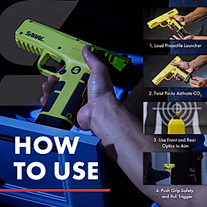 SABRE Home Defense Pepper Projectile Launcher, Large Size with (7) 0.68 Cal. Projectiles - 40% More Stopping Power for Extra Home Protection, 6.89”W x 8.56”H, and Made in USA SABRE Pepper Gel Canister