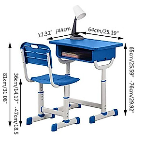 Atezch_ Kids Functional Desk and Chair Set, Height Adjustable Children School Study Desk, Metal Hook and Storage Drawer for Boys Girls, Anti-Slip (Blue)