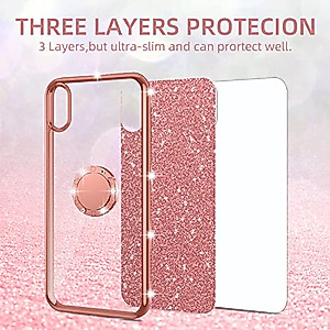 nancheng Alcatel TCL A3X A600DL Case for Women, Girls Glitter Luxury Sparkles Cute TPU Silicone Slim Phone Case with Bling Diamond Rhinestone Bumper Ring Stand & Strap Case for TCL A3X (Rose Gold)