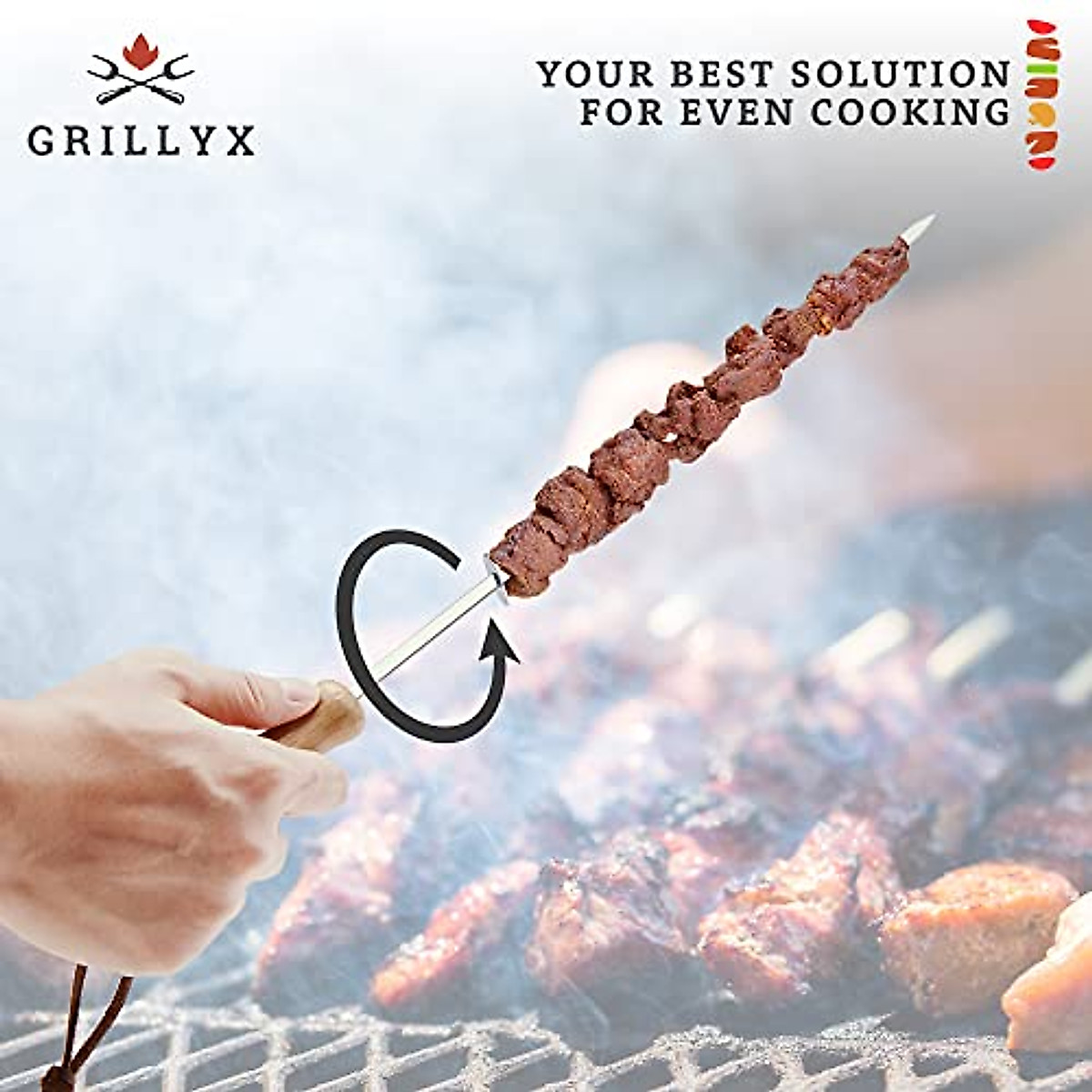 Grillyx Skewers - Premium BBQ Skewers - Skewers for Kabobs - Pack of 10 - Stainless Steel - Ideal for Grilling - shishkabob Skewers - Metal skewers