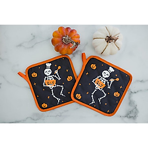 Pearhead Cloth Trivet Set, Bone Appetit Set of 2 Kitchen Trivets, Fall Décor for The Kitchen, Hot Plate Placemat, Fall Kitchen Decorations, Halloween Pot Holders