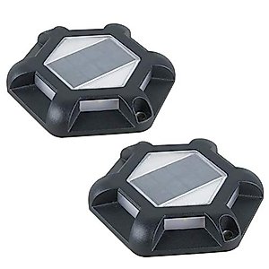 Mobestech 2pcs Solar High Pressure Outdoor Waterproof 6LED Road Lighting Deck Lights for Home Garden Landscape ( Black )