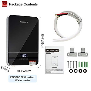 Tankless Water Heater Electric ECOTOUCH 9KW 240V on Demand Water Heater Self-Modulating Instant Hot Water Heater Point Of Use Water Heater ECO90 Black