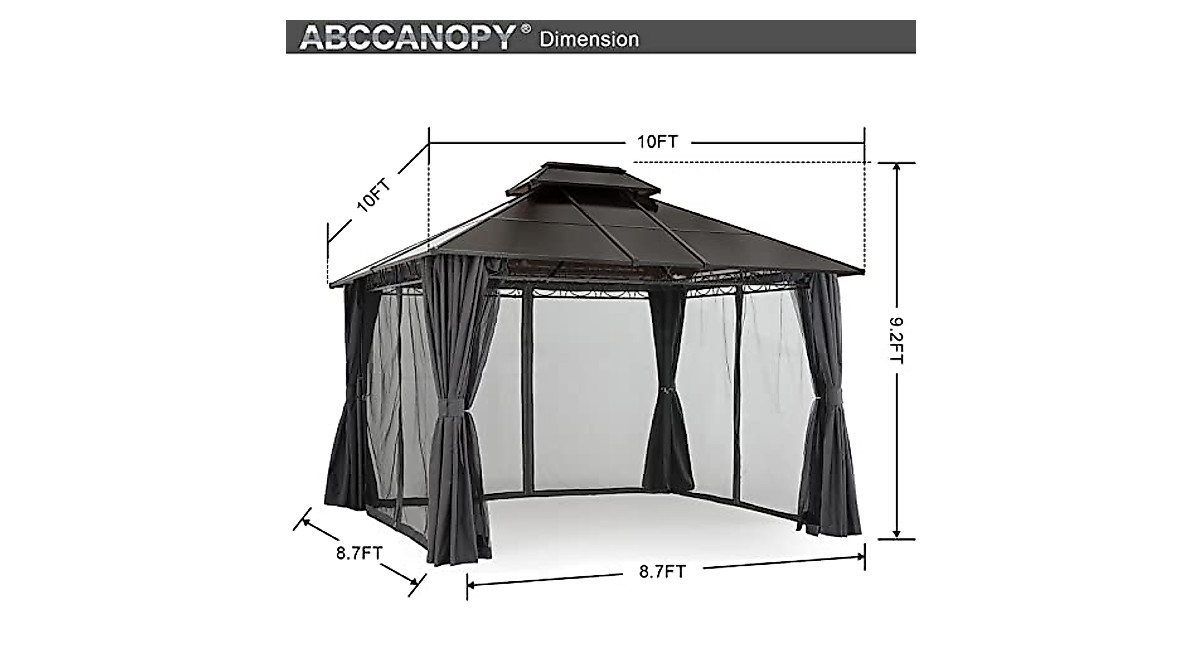 10x10 Double Roof Patio Gazebo with Curtains & Netting | ABCCANOPY