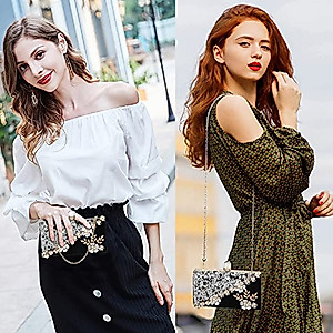 UBORSE Black Beaded Pearl Clutch Purses for Women Formal Evening Bags Rhinestone Flower Velvet Wedding Purse Prom Cocktail Party Handbags