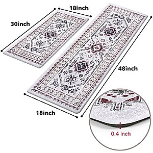 ASPMIZ Farmhouse Kitchen Mats for Floor 2 Piece, Vintage Non Slip Kitchen Rugs Washable, Anti Fatigue Kitchen Mat Set of 2 Waterproof, Comfort Standing Mat Runner, 18'' x 48'' + 18'' x 30'', Red