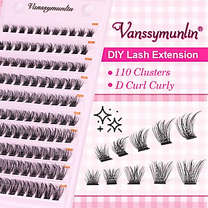 Lash Clusters DIY Eyelash Extension 110 Cluster Lashes D Curl Individual Lashes Extension Wispy Eyelash Clusters Extension Mixed Length Soft Band Reusable Lash Extension DIY at Home (VM05, D-8-16MIX)